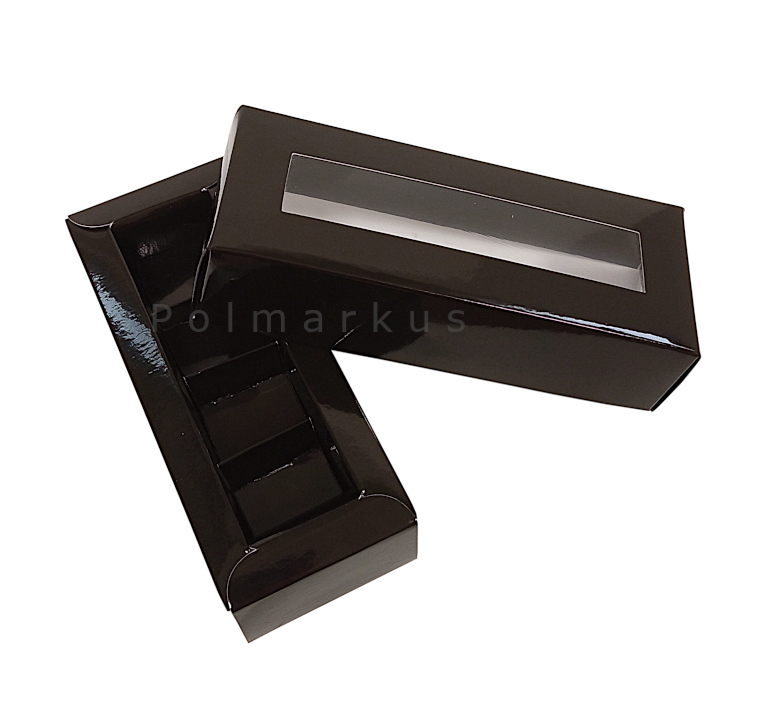 Pudełko na 4 praliny czarne z przykrywką 18x7x4,2 cm opak. 10 szt ...