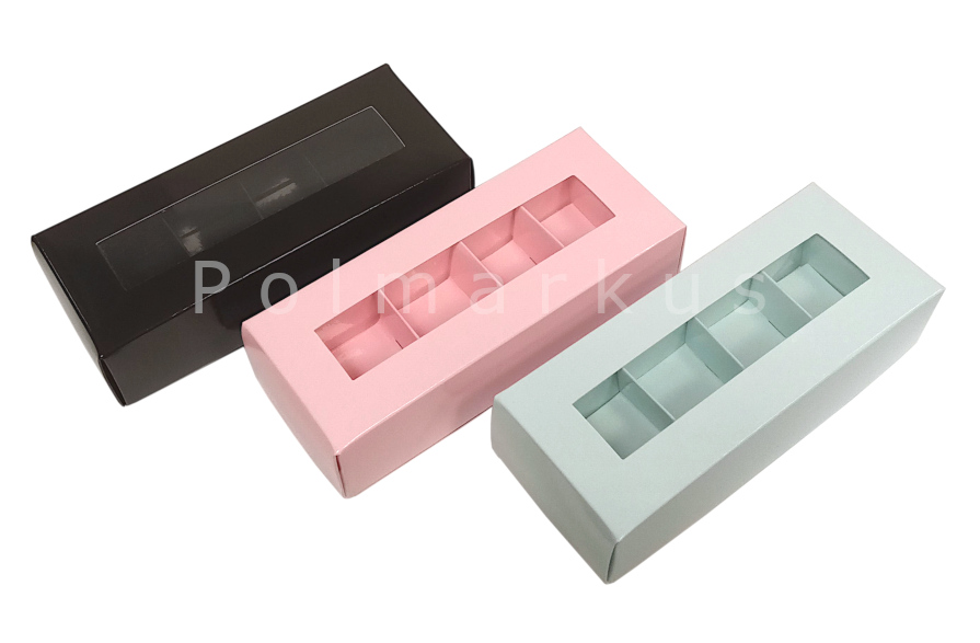 Pudełko na 4 praliny czarne z przykrywką 18x7x4,2 cm opak. 10 szt ...