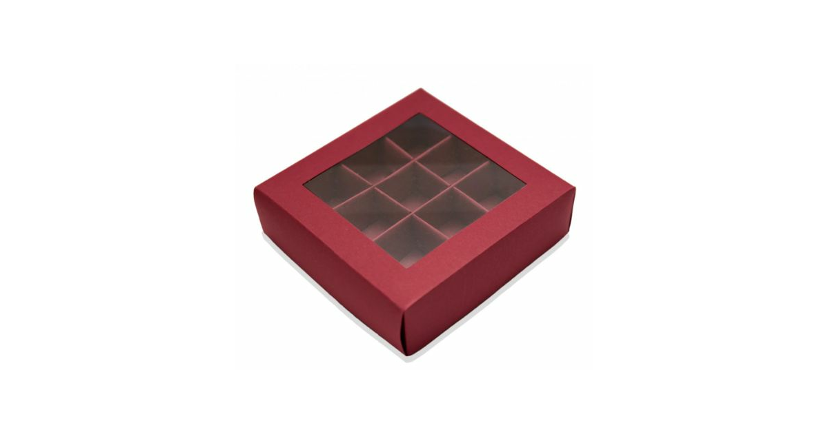 Pudełko czerwone na 9 pralin z przykrywką 14x14x4 cm opak. 10 szt ...