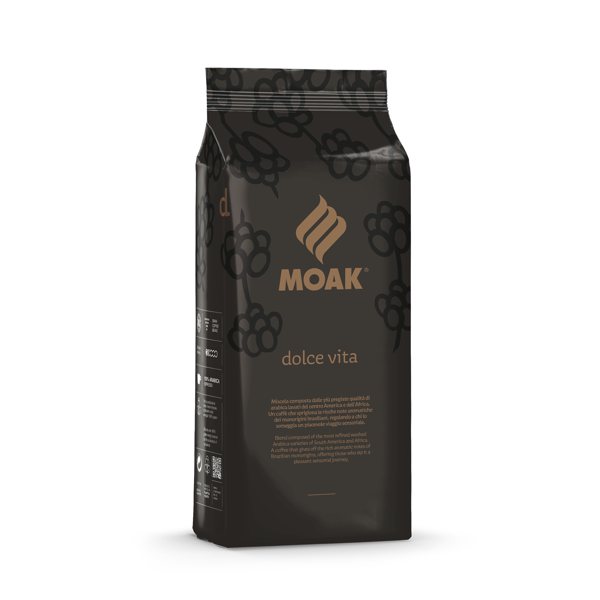 Włoska kawa ziarnista MOAK Dolce Vita 100% Arabica z nutą wanilii i kakao 1 kg - Sklep Polmarkus